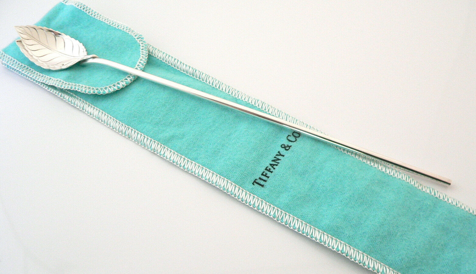 Home › Tiffany & Co Leaf Mint Julep Iced Tea Spoon Straw Rare w/ Pouch ...