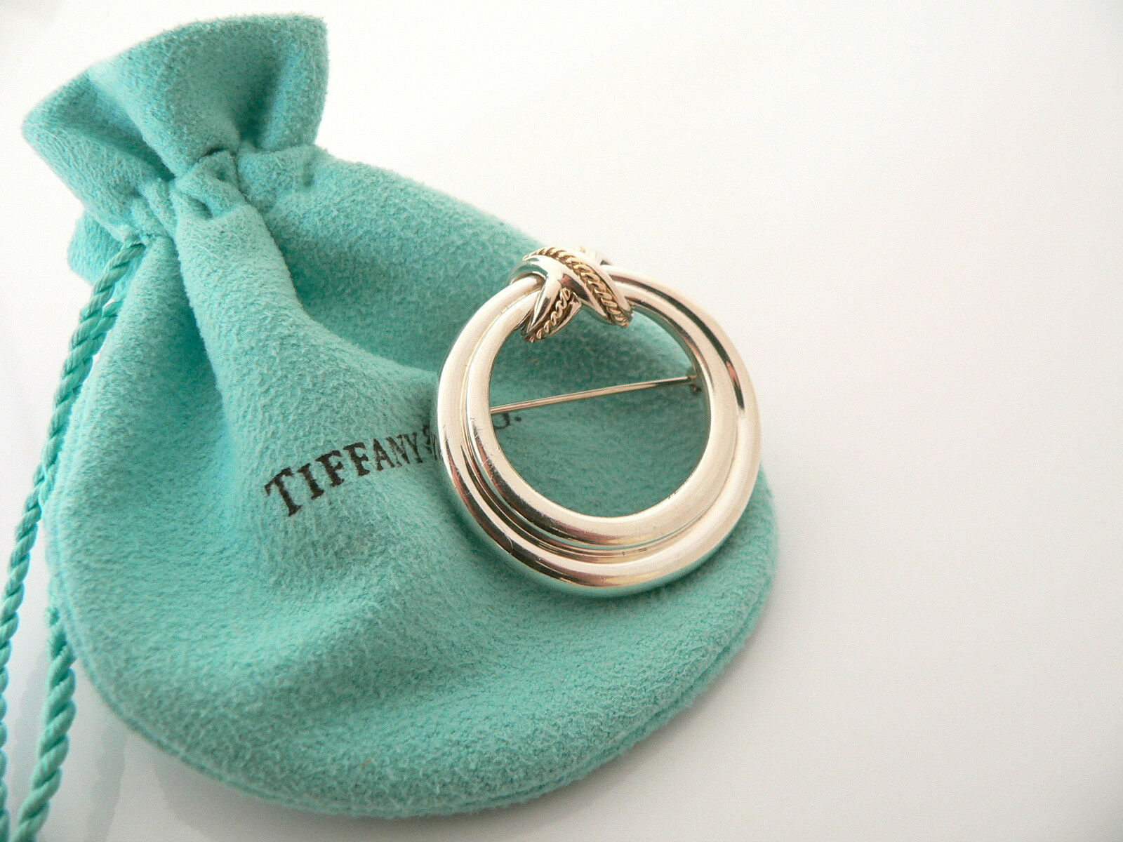 Home › Tiffany & Co Silver 18K Gold Signature X Rope Brooch Pin Rare ...