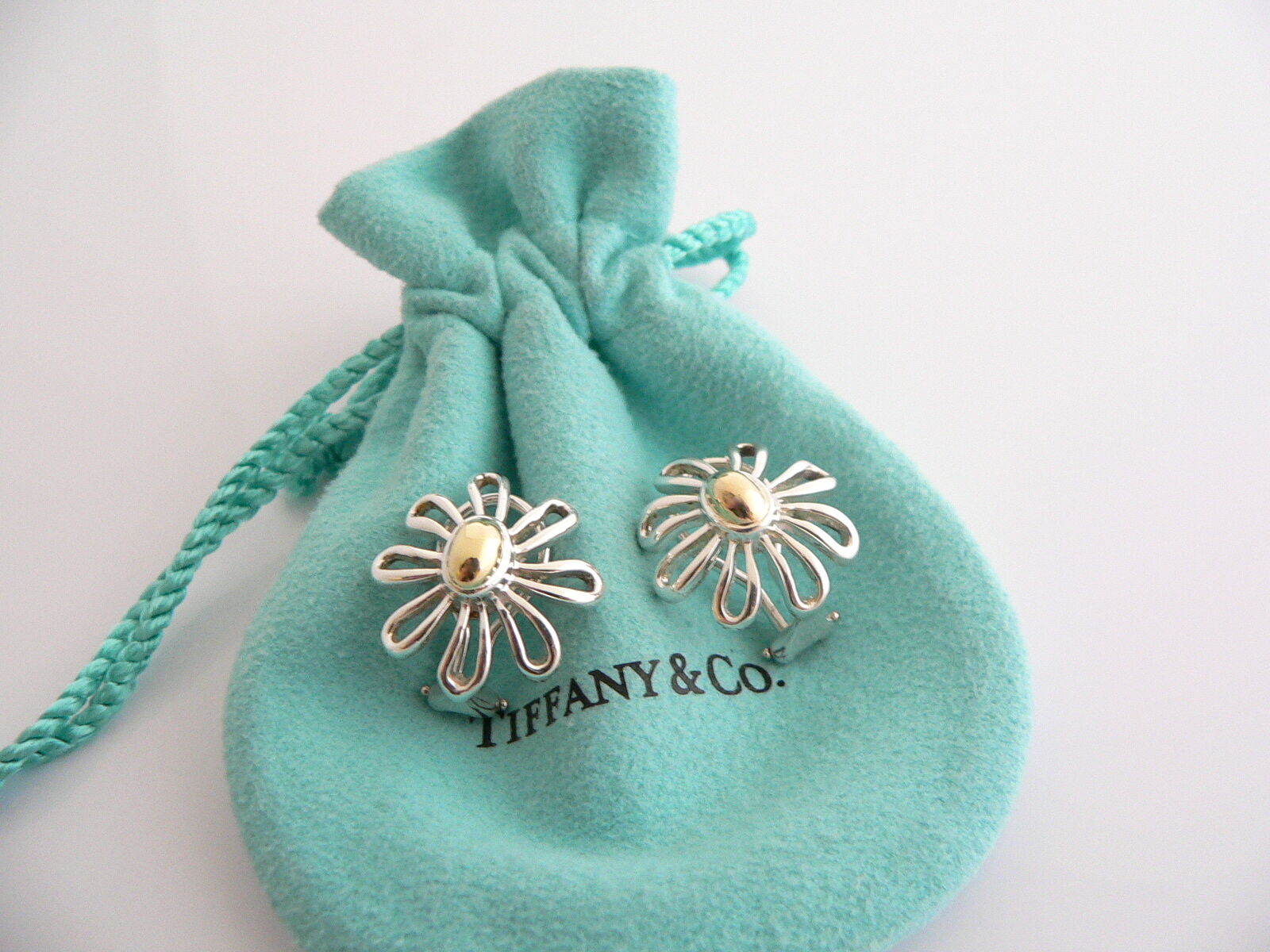 Home › Tiffany & Co Picasso Large 18K Gold Silver Daisy Flower Earrings ...