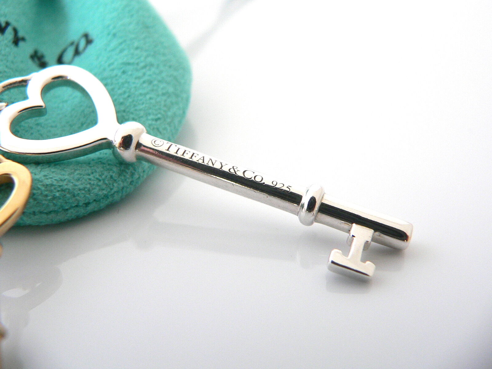 Home › Tiffany Co Silver 18K Gold Large Heart Keys Necklace Pendant ...