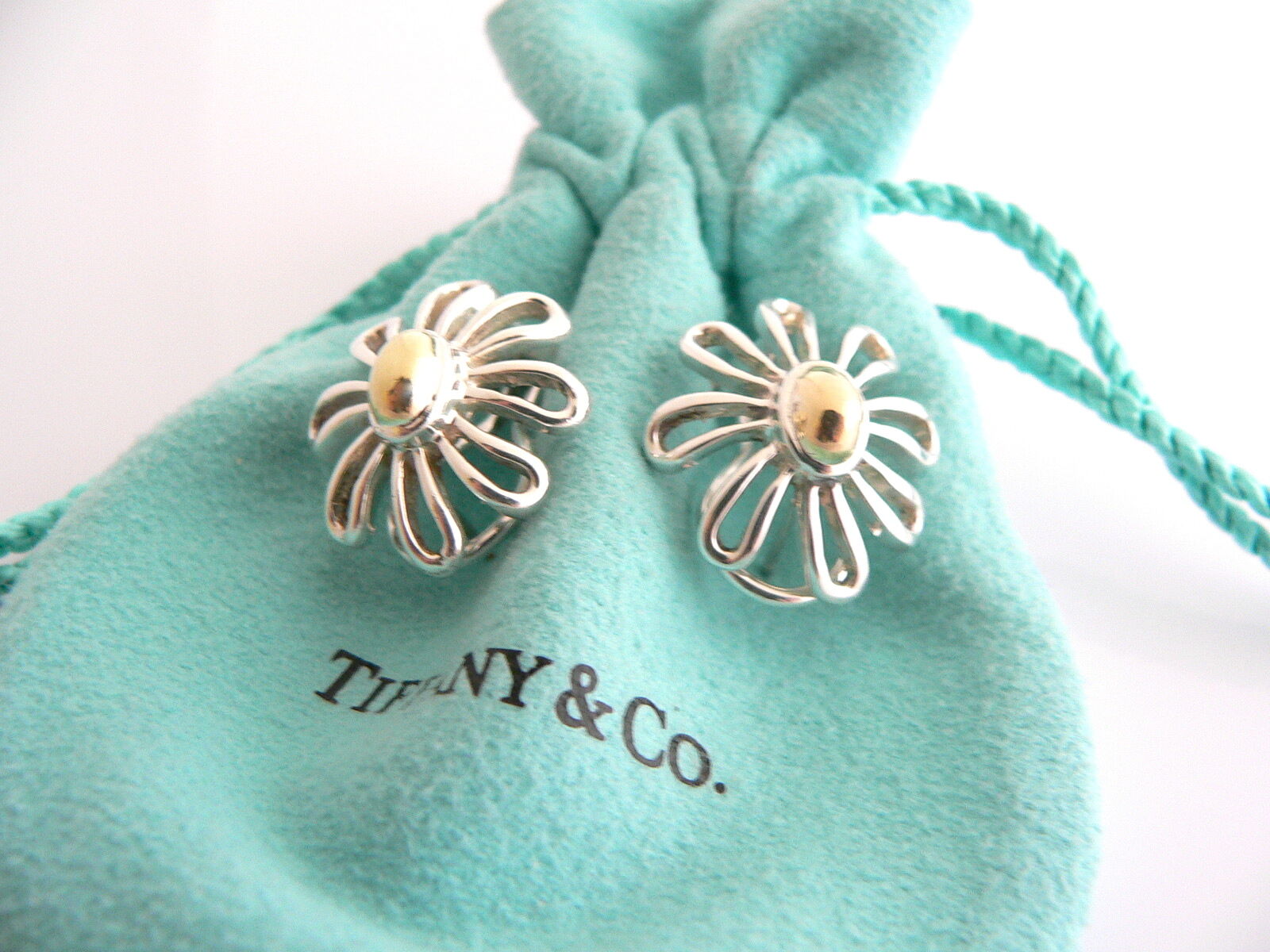 Home › Tiffany & Co Picasso Large 18K Gold Silver Daisy Flower Earrings ...