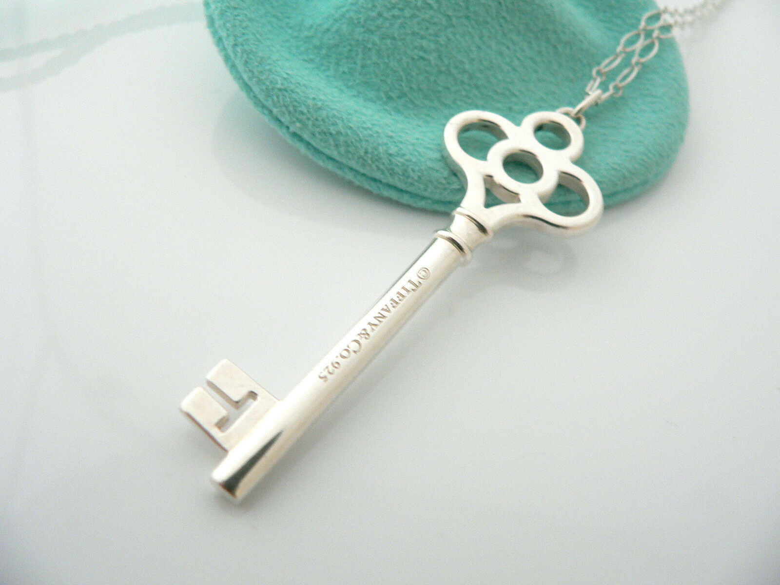 Home › Tiffany Co Silver Crown Key Necklace Pendant 24 inch Oval Link ...