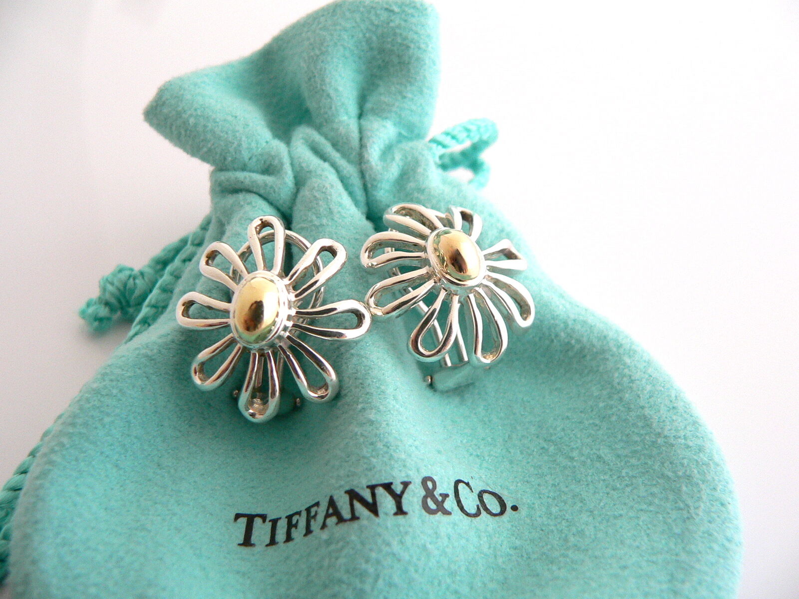 Home › Tiffany & Co Picasso Large 18K Gold Silver Daisy Flower Earrings ...