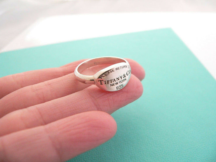 Home › Tiffany & Co Return to Silver Oval Tag Ring Band Sz 5 Gift Love Statement