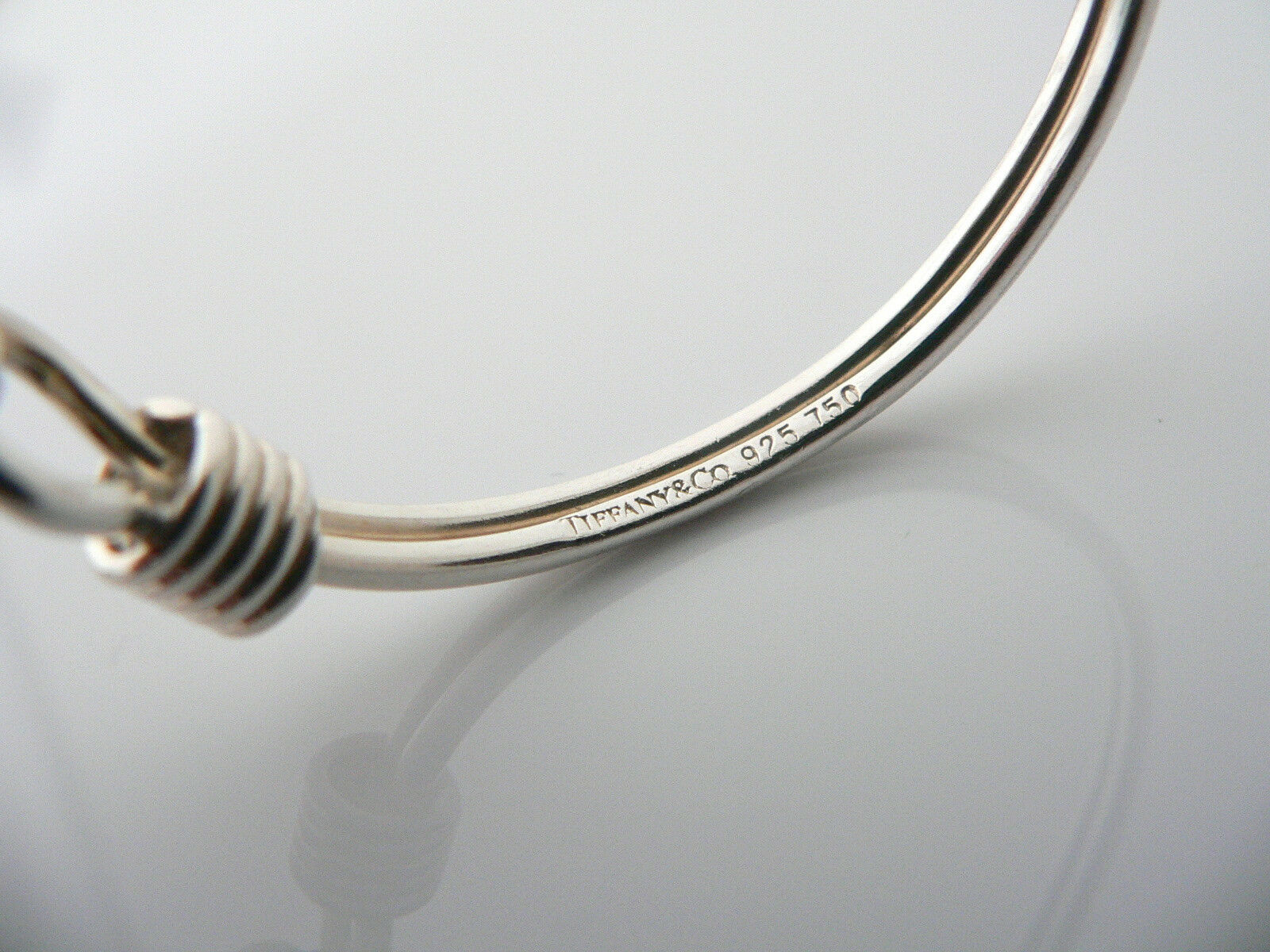 Home › Tiffany & Co Silver 18K Gold Hook Bangle Ball Bracelet Gift Love ...