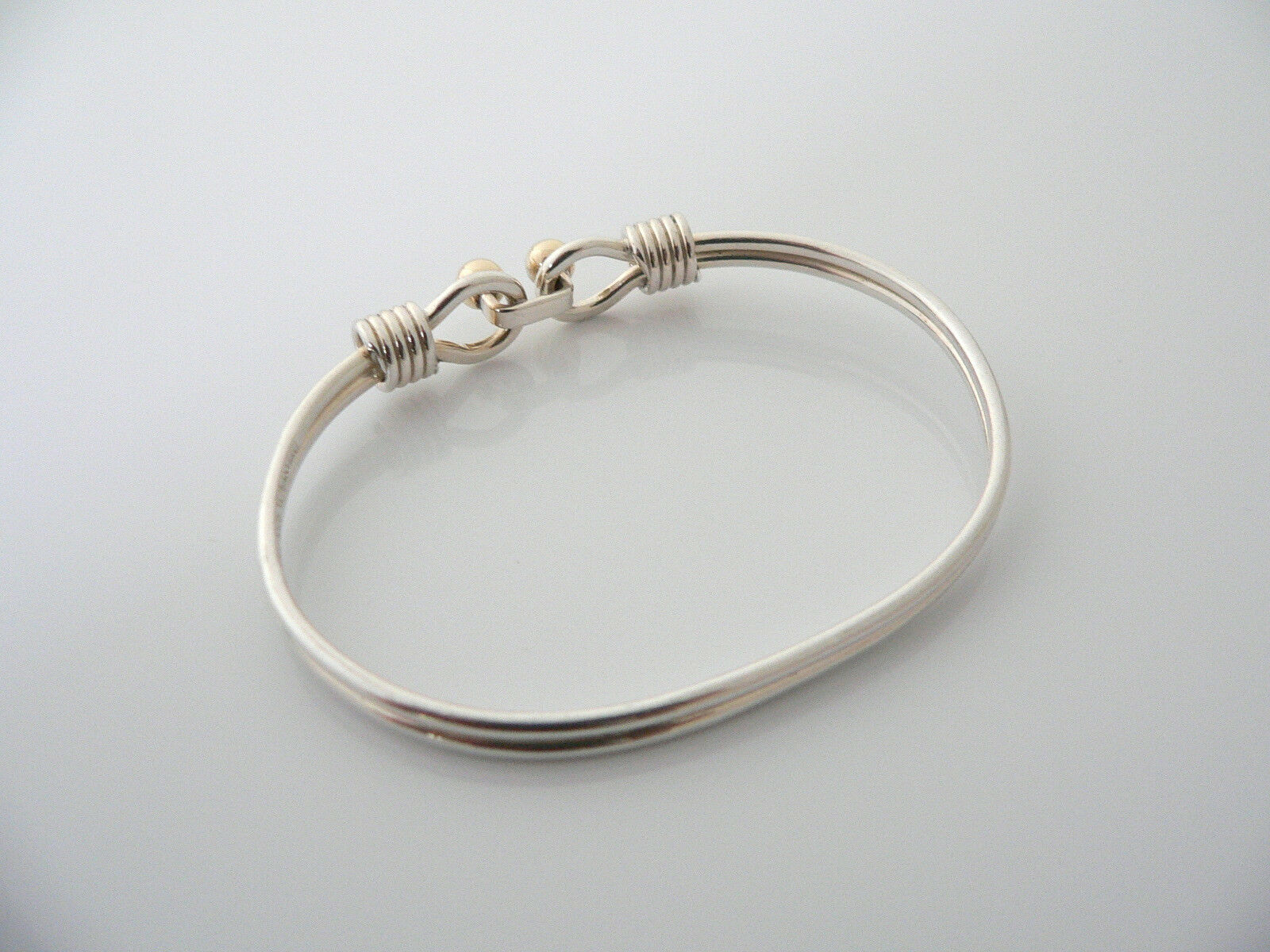 Home › Tiffany & Co Silver 18K Gold Hook Bangle Ball Bracelet Gift Love ...
