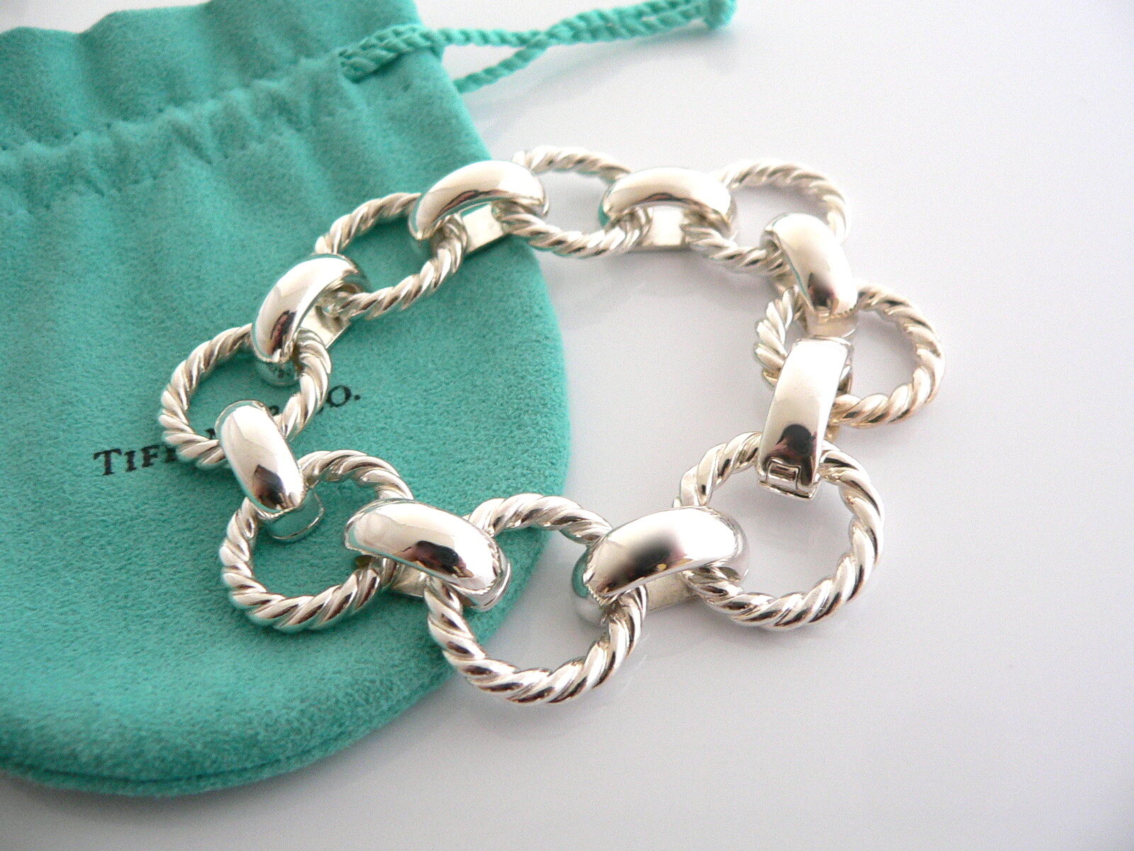 Home › Tiffany & Co Silver Large Cable Rope Link Bracelet Bangle Gift ...
