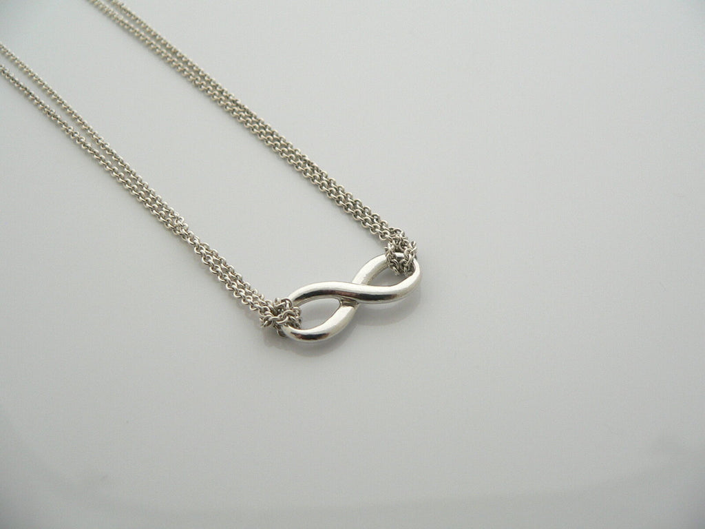 Tiffany & Co Silver Infinity Figure 8 Necklace Pendant Double Chain ...
