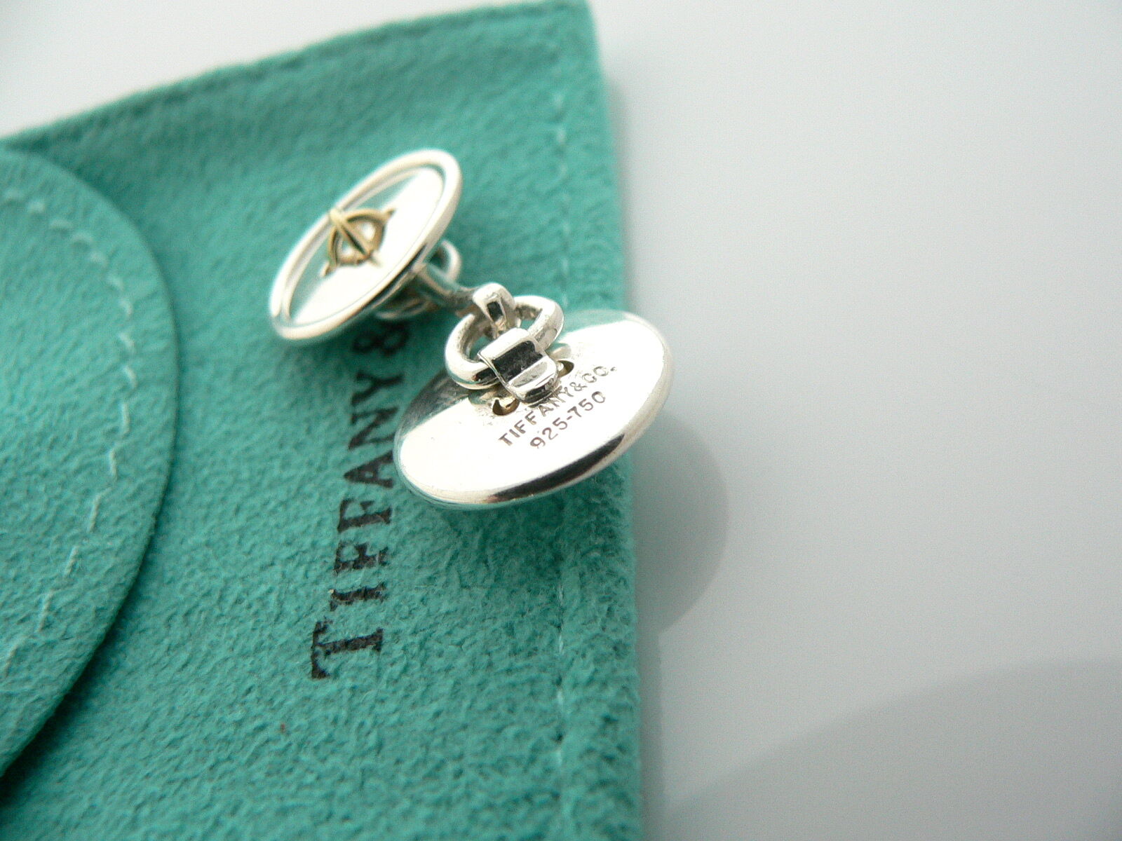 Home › Tiffany & Co Silver 18K Gold Double Button CuffLinks Cuff Links ...