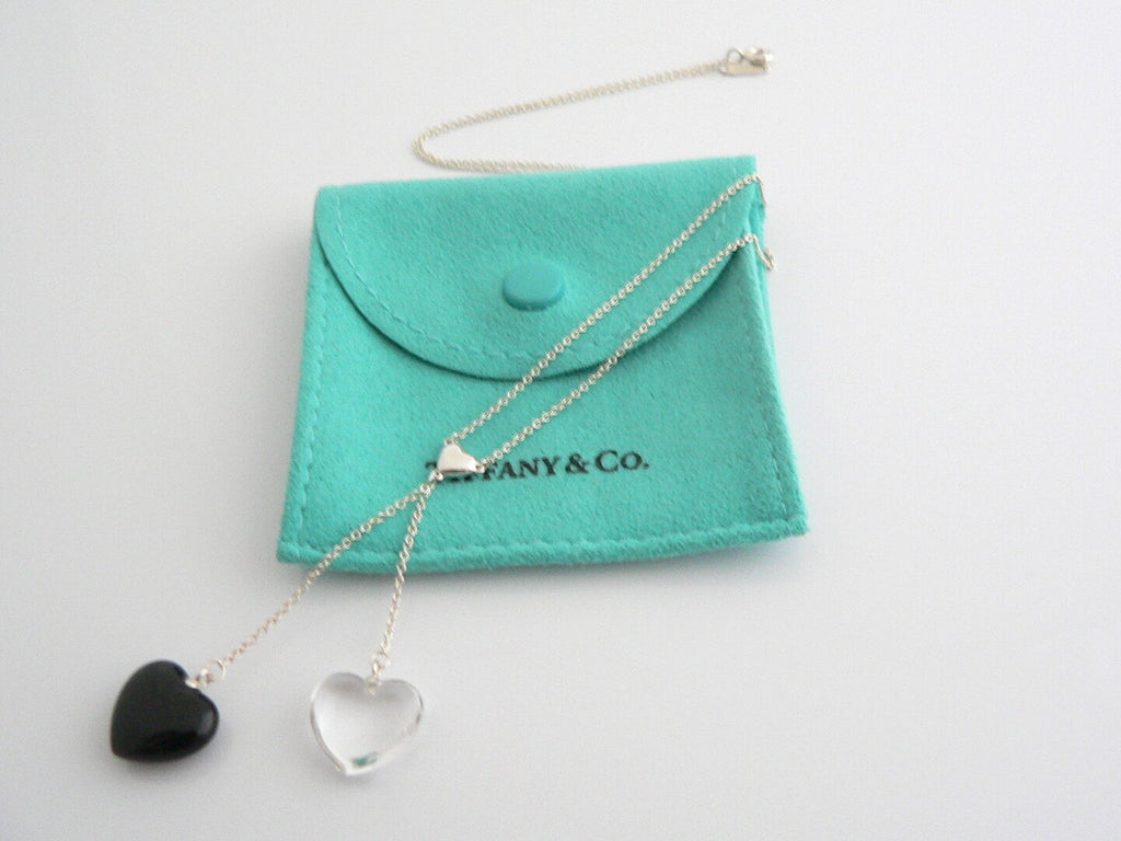 Tiffany & Co Silver Onyx Crystal Gemstone Heart Dangle Necklace Pendant ...