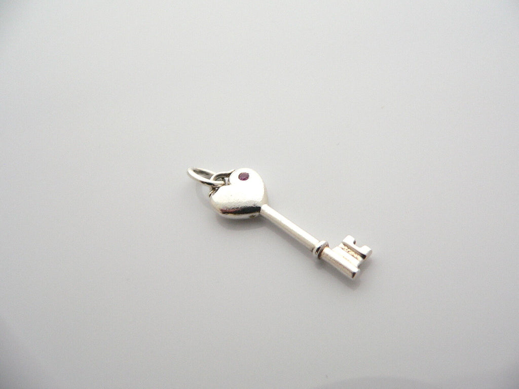 Tiffany Co Silver Pink Sapphire Heart Key Pendant Charm Necklace ...