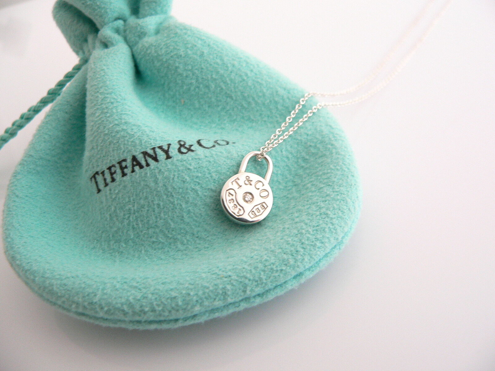 Home › Tiffany & Co Silver 1837 Diamond Necklace Pendant 18 Inch Longer ...